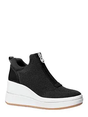 Michael Kors Emmy Mesh Zip-up Wedge Trainer - Black
