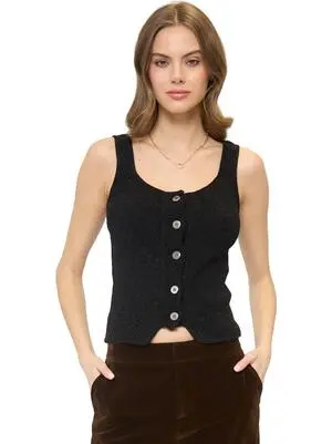 Central Park West Ember Chenille Button Up Tank - Black