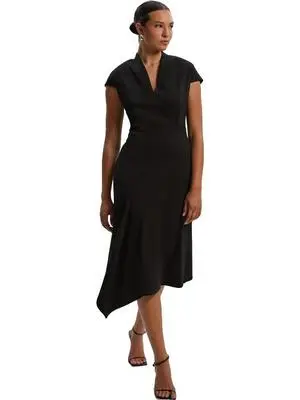 Karen Millen Ponte V-neck Asymmetric Midi Dress - Black
