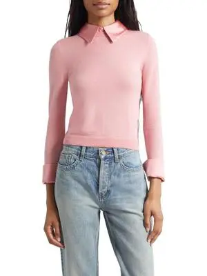 Alice + Olivia Porla Collared Mixed Media Silk Sweater - Rose Tea