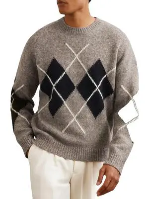 REISS Argyle Wool-blend Sweater - Oatmeal