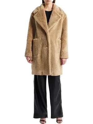 Hugo Boss Faux Shearling Oversized Coat - Tan