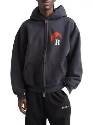Rhude Moonlight Logo Full Zip Fleece Hoodie - Vintage Black/red/yellow