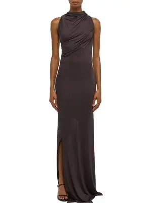 Helmut Lang Wind Ruched Jersey Maxi Dress - Dark Roast