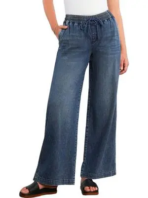 WASH LAB DENIM Drawstring Waist Wide Leg Jeans - Dirty Blue