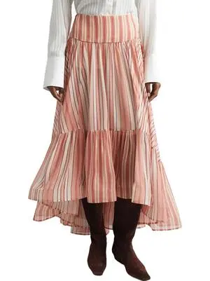 Zimmermann Rebellion Bohemian Stripe Tiered Maxi Skirt - Red Stripe