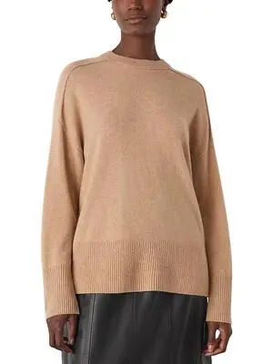 Whistles Cashmere Crew Neck Sweater With Seam Detail - Camel
