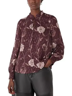 Whistles Floral Dobby Blouse - Burgundy/multi