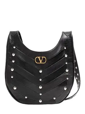 Valentino Garavani Studded Chevron Vlogo Hobo Shoulder Bag - Black