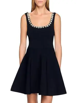 Sandro Nelya Embellished Knit Mini Dress - Black