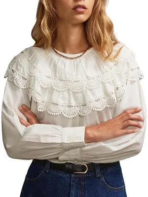 RO & ZO Crochet Frill Blouse - White