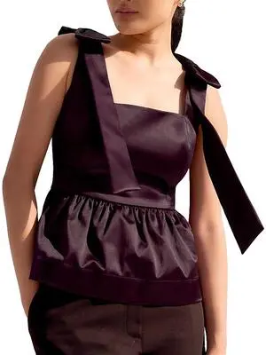 RO & ZO Tie Shoulder Satin Top - Burgundy
