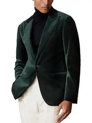 REISS Apsara Peak Lapel Velvet Blazer - Emerald Green