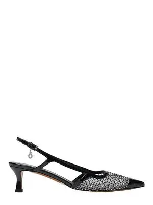 Maje Fayna Rhinestone Mesh Slingback Pumps - Black