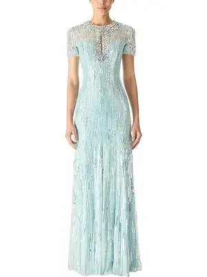 Jenny Packham Sequin-embellished Maxi Gown - Cardin Blue