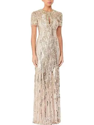 Jenny Packham Sequin-embellished Maxi Gown - Marble