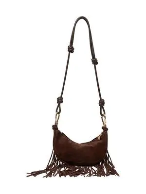 Simkhai Avery Fringe Suede Shoulder Bag Cacao