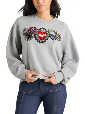 Cinq À Sept Heritage Rose Brandy Beaded Graphic Sweatshirt - Heather Grey