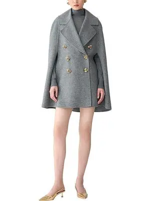 Carolina Herrera Double-breasted Virgin Wool Cape Coat - Melange Grey
