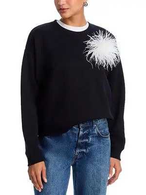 Aqua Feather Pin Fleece Crewneck Sweatshirt - Black