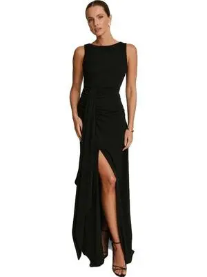 SIX STORIES Drape Gathered Sleeveless Maxi Dress - Black