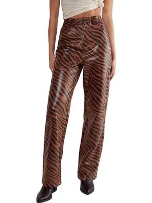 Nasty Gal Zebra Print High-waisted Straight Leg Trousers - Neutral