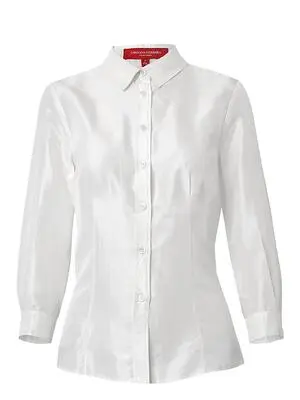 Carolina Herrera Silk Taffeta Collared Shirt - White