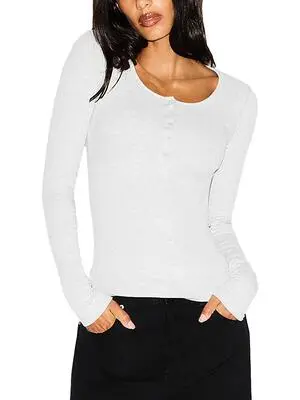 SKIMS Rib Scoop Neck Henley Top Light Heather