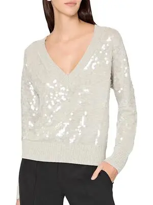 MILLY Ilaria Sequin Sweater - Light Heather