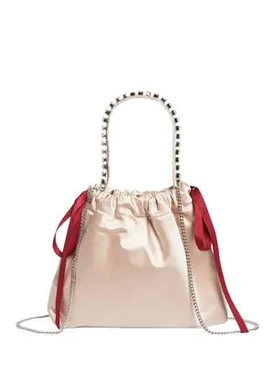 JIMMY CHOO Mini Drawstring Top Handle Bag - Macaron/ruby Red/silver