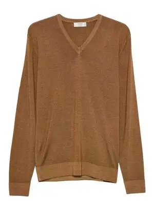FERRANTE V-neck Long Sleeve Sweater - Brown