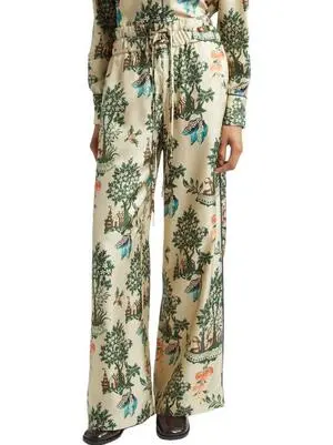 Monse Double Waistband Silk Satin Pajama Pants - Beige Multi