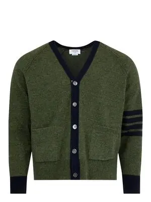 Thom Browne Relaxed V-neck 4-bar Cardigan - Green