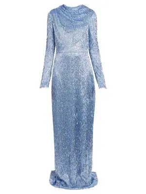 Erdem Sequin Fringe Embroidered Gown - Artist's Blue