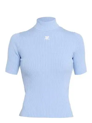 COURREGES Mock-Neck Ribbed Pullover Ltblue