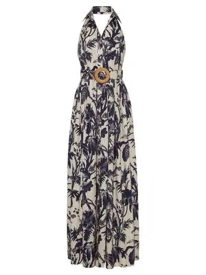 Cara Cara Printed Maxi Halter Neck Dress - Fauna Floral Navy