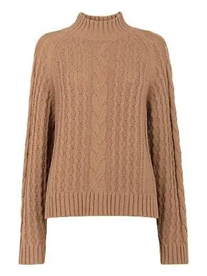 Whistles Cropped Cable-knit Wool-blend Jumper - Tan