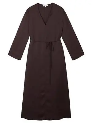 THE WHITE COMPANY Relaxed-fit Satin Midi Dress - Dark Choc