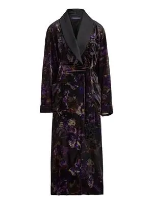 Ralph Lauren Velvet Floral Wrap Coat - Black