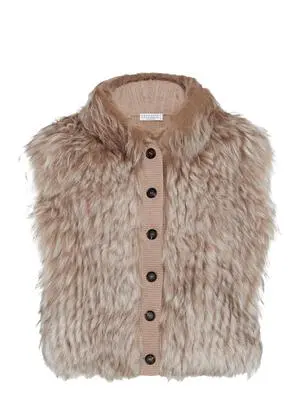 Brunello Cucinelli Cashmere Shearling Gilet - Beige