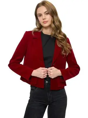 Central Park West Ember Velvet Boxy Blazer - Burgundy