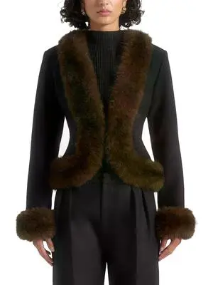 Manière De Voir Faux Fur-trim Jacket - Black
