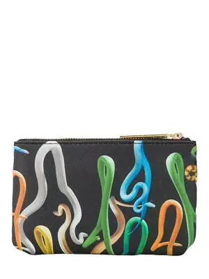 SELETTI Serpent-print Makeup Bag - Black