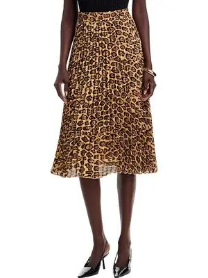 T Tahari Pleated Midi Skirt - Leopard Print
