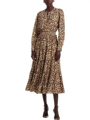 T Tahari Split-neck Tiered Dress - Leopard Print