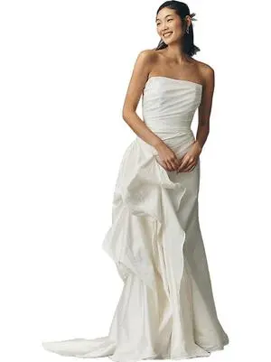 Watters Monroe Strapless Ruffled Column Wedding Gown - Ivory