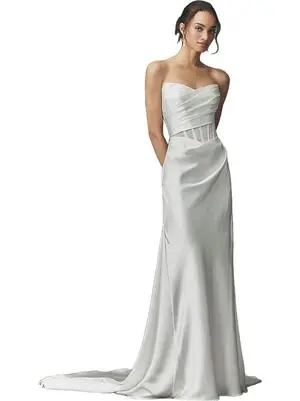 Watters Sonya Strapless Column Gown - Ivory