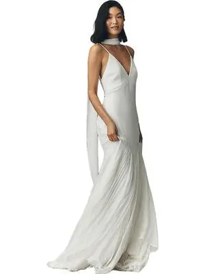 BESA Edin V-neck Chiffon A-line Gown - Ivory