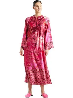 Natori Deco Printed Charmeuse Zip Caftan - Red