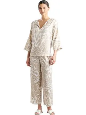 Natori Luxe Leopard Pullover Pajama Set - Natural